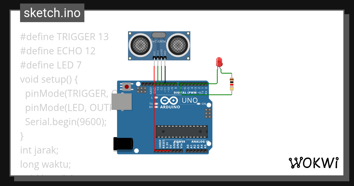 PRAKTEK ULTRASONIC & LED - Wokwi ESP32, STM32, Arduino Simulator