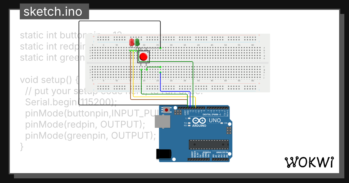 an button and tow LED - Wokwi ESP32, STM32, Arduino Simulator