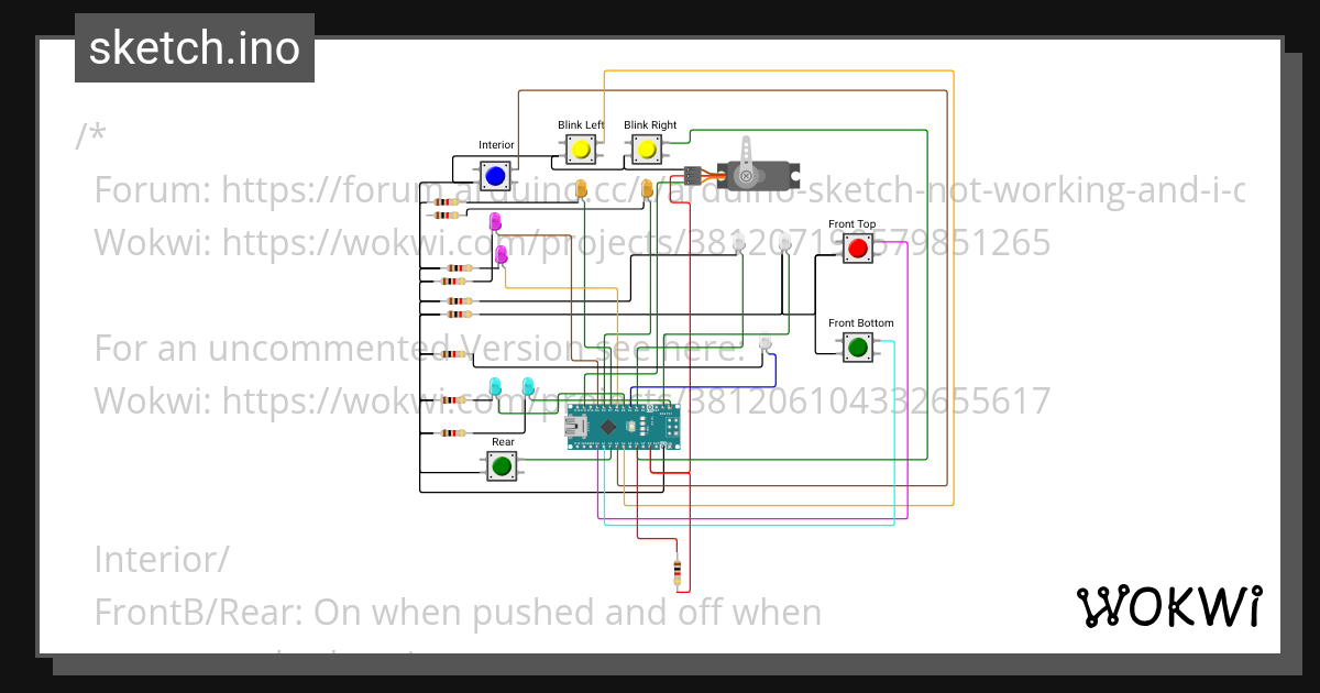 Commented Car Blinker Light Control Nano - Wokwi ESP32, STM32, Arduino Simulator