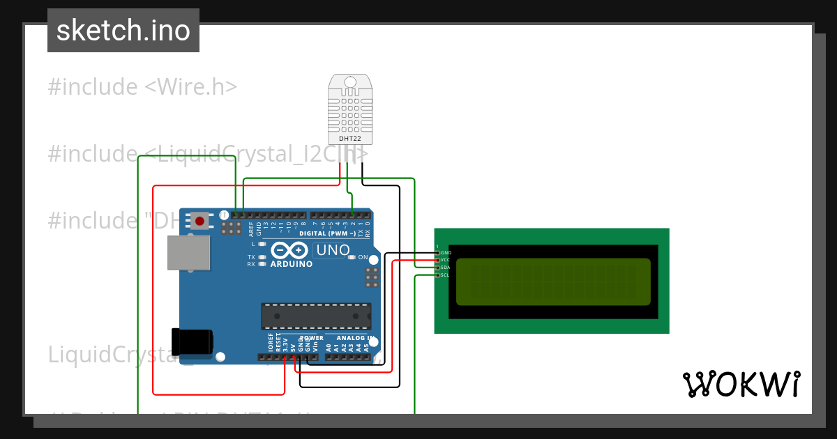OK - DHT22 + LCD I2C Fajar Himawan OK1 - Wokwi ESP32, STM32, Arduino Simulator