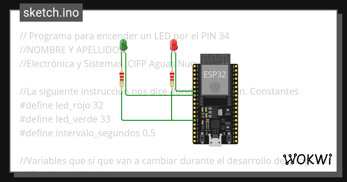 led 0,5 segundos doble sin delay - Wokwi ESP32, STM32, Arduino Simulator