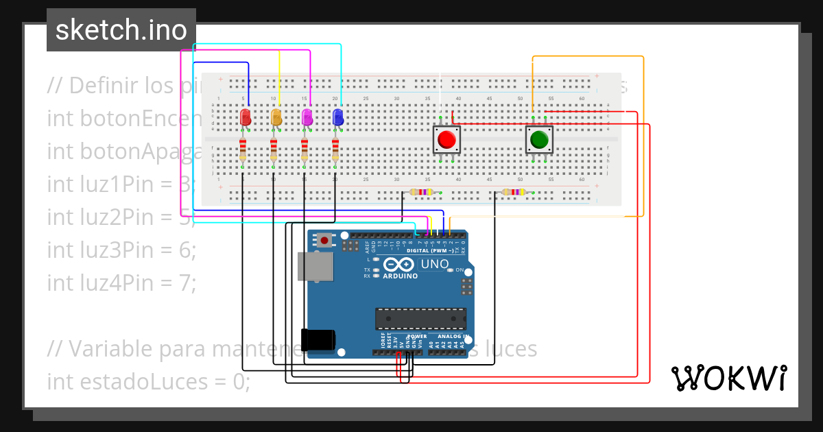 Botones, LEDS, On, Off Copy (2) - Wokwi ESP32, STM32, Arduino Simulator