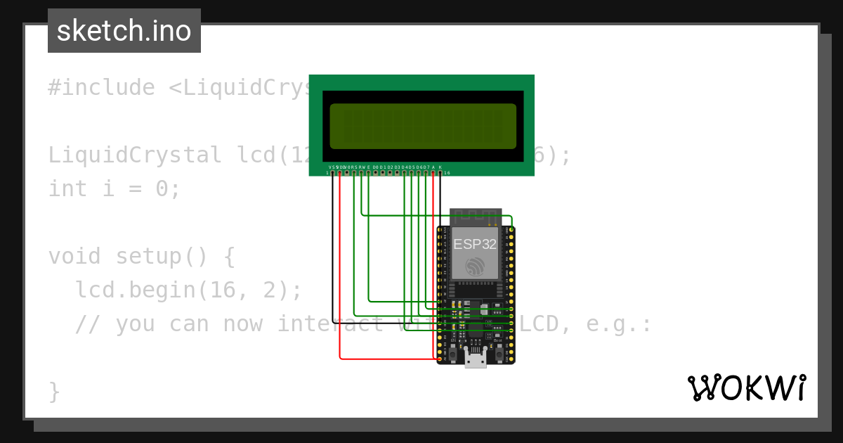 Panel Lcd 2x16 Wokwi Esp32 Stm32 Arduino Simulator 7480