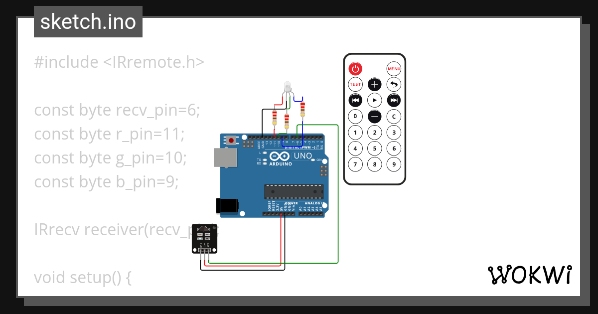 RemoteControl RGB LED - Wokwi ESP32, STM32, Arduino Simulator