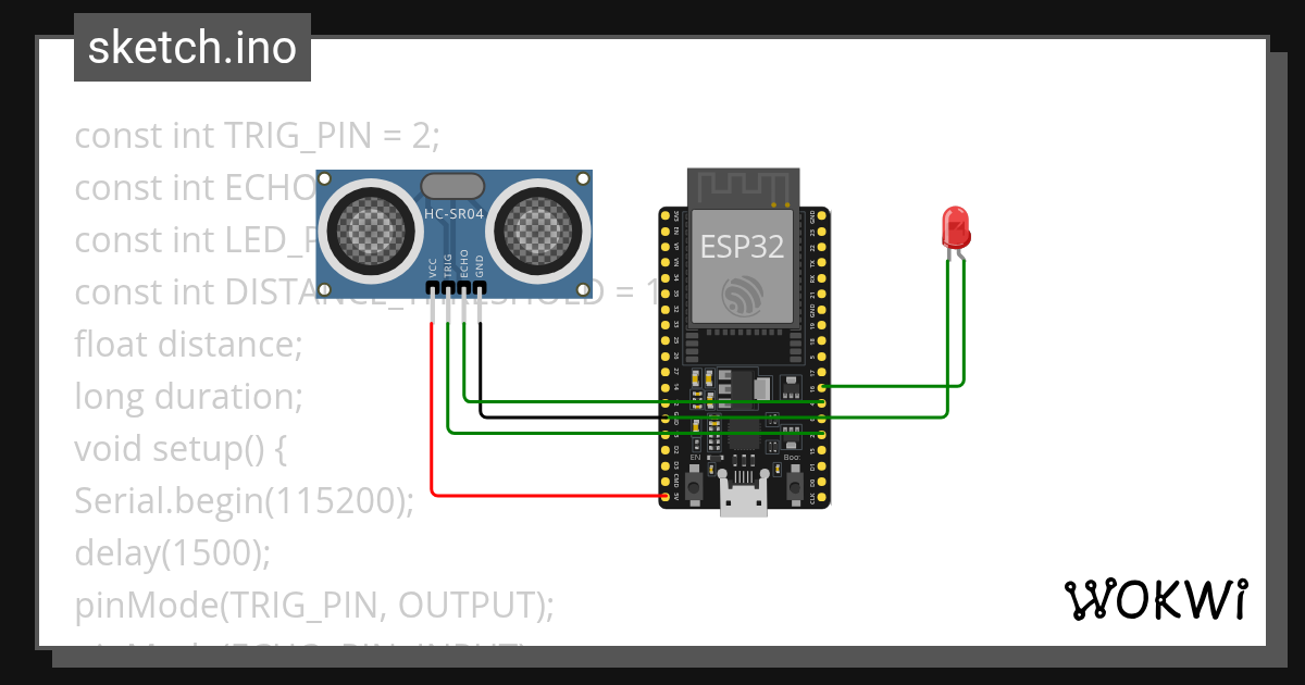 Ultrasonic with Led - Wokwi ESP32, STM32, Arduino Simulator