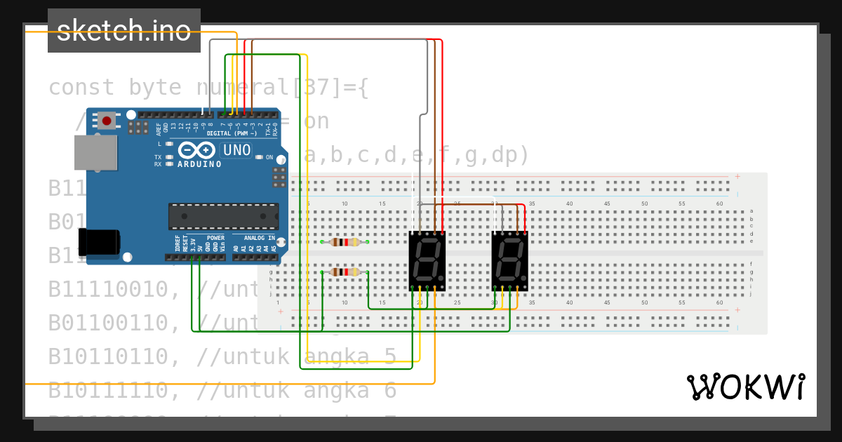 Rangkaian 2 Seven Segment Wokwi Esp32 Stm32 Arduino Simulator