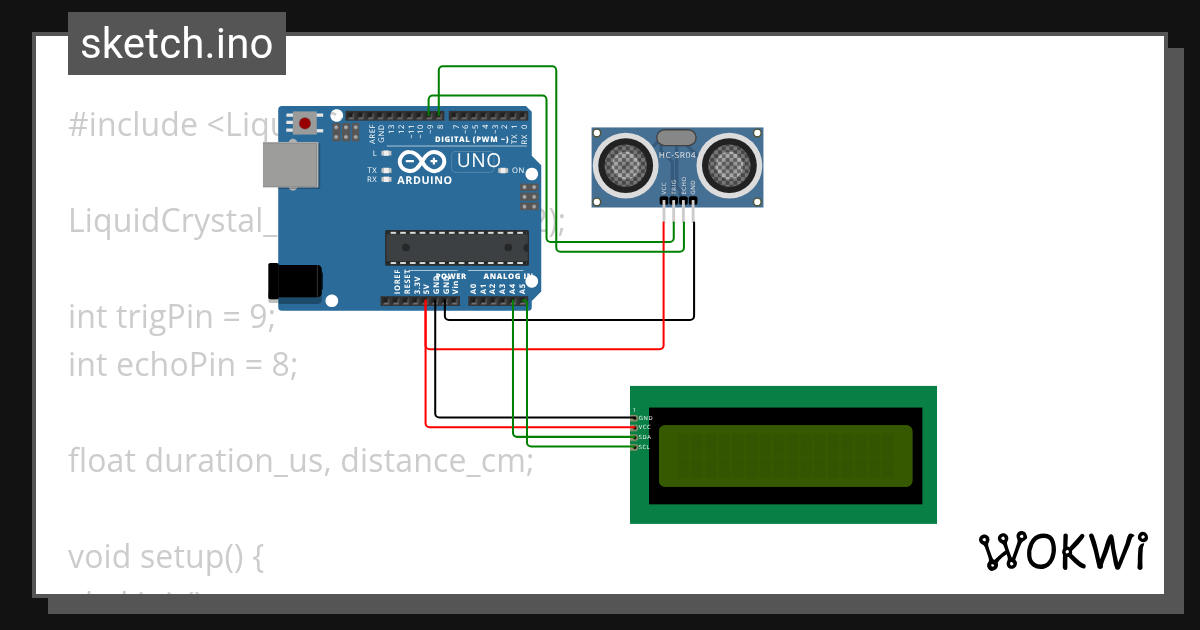 LCD I2C sonic sensor - Wokwi ESP32, STM32, Arduino Simulator