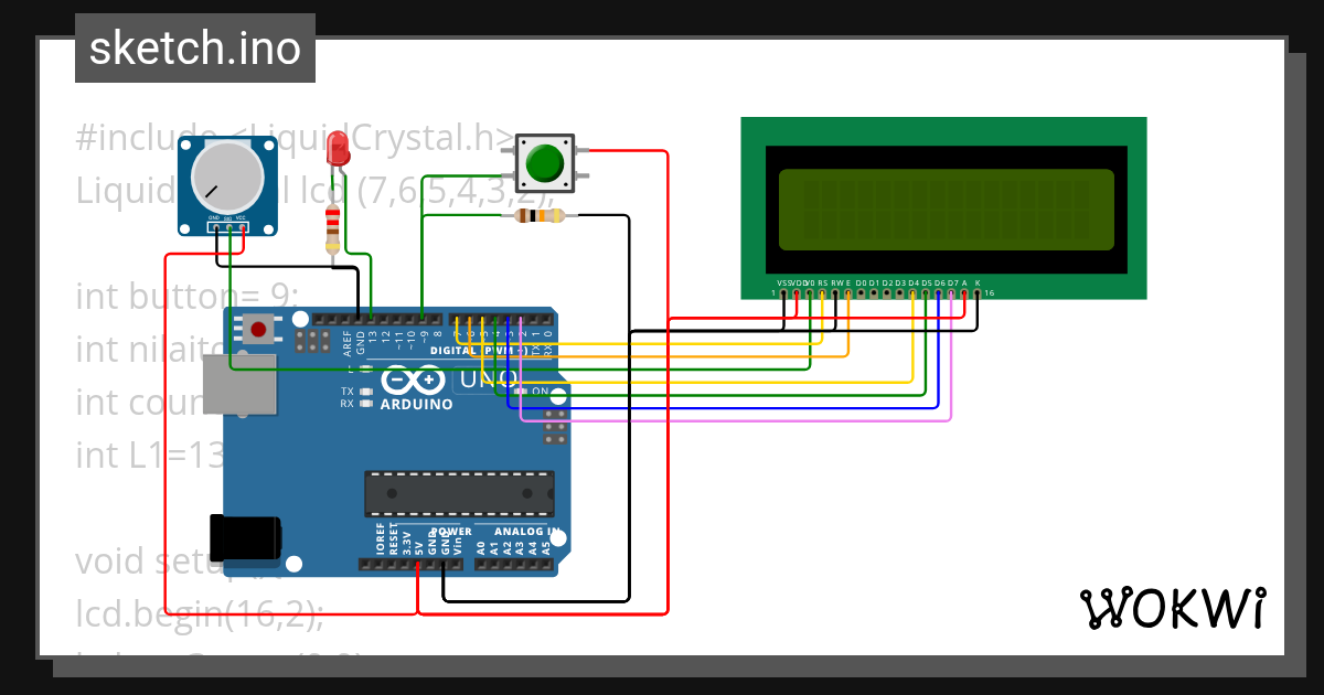 ON OFF LED with 1 Button & LCD Copy - Wokwi ESP32, STM32, Arduino Simulator