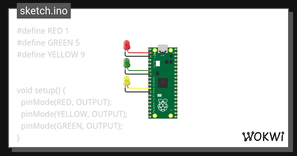 Program 10: Raspberry Pi Simulate Traffic signals - Wokwi ESP32, STM32, Arduino Simulator