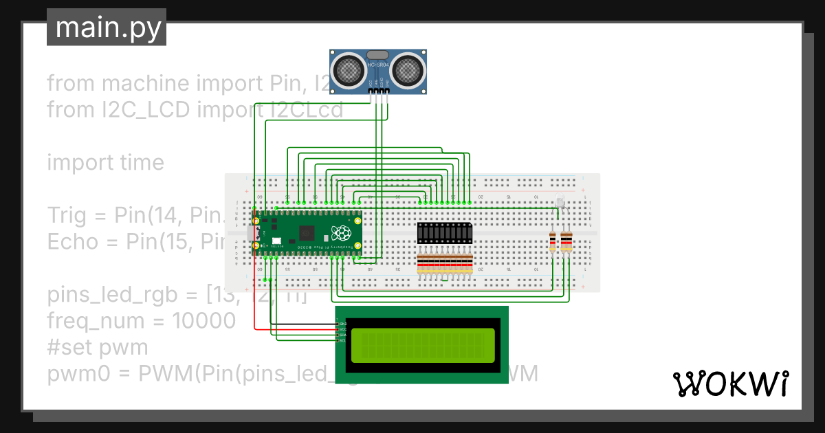 Ultrazvuk+led+rgb - Wokwi ESP32, STM32, Arduino Simulator
