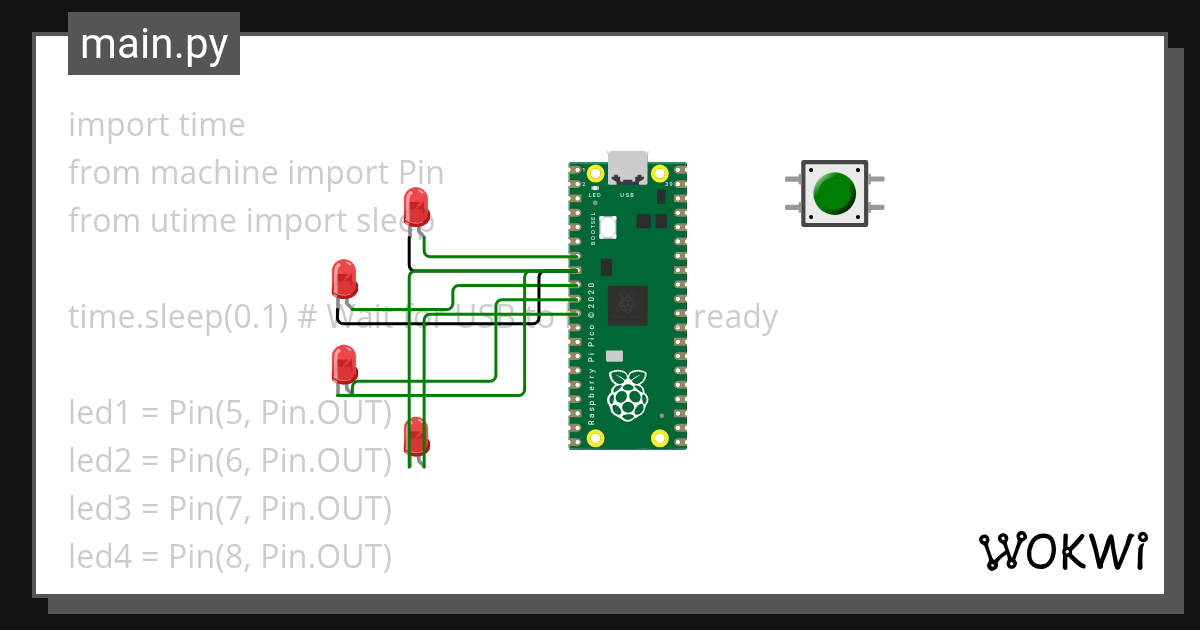 4 leds - Wokwi ESP32, STM32, Arduino Simulator