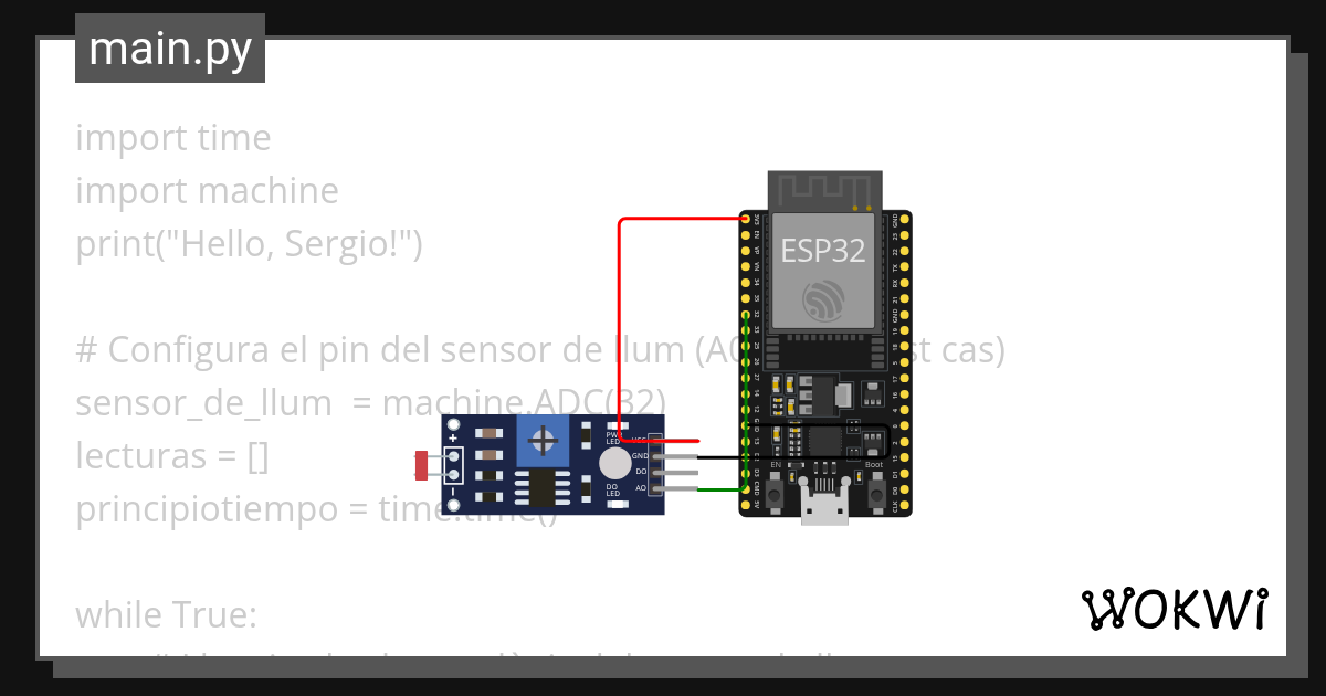 Sensor de luz 3b-SG - Wokwi ESP32, STM32, Arduino Simulator