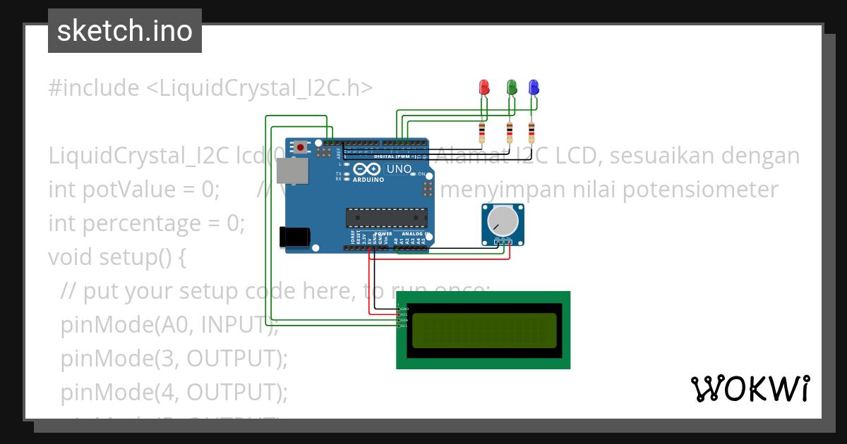 coding dasar konspe input analog - Wokwi ESP32, STM32, Arduino Simulator