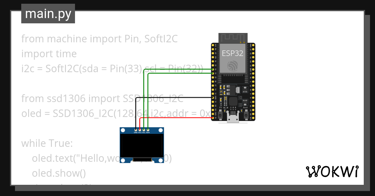 SSD1306 OLED2 - Wokwi ESP32, STM32, Arduino Simulator