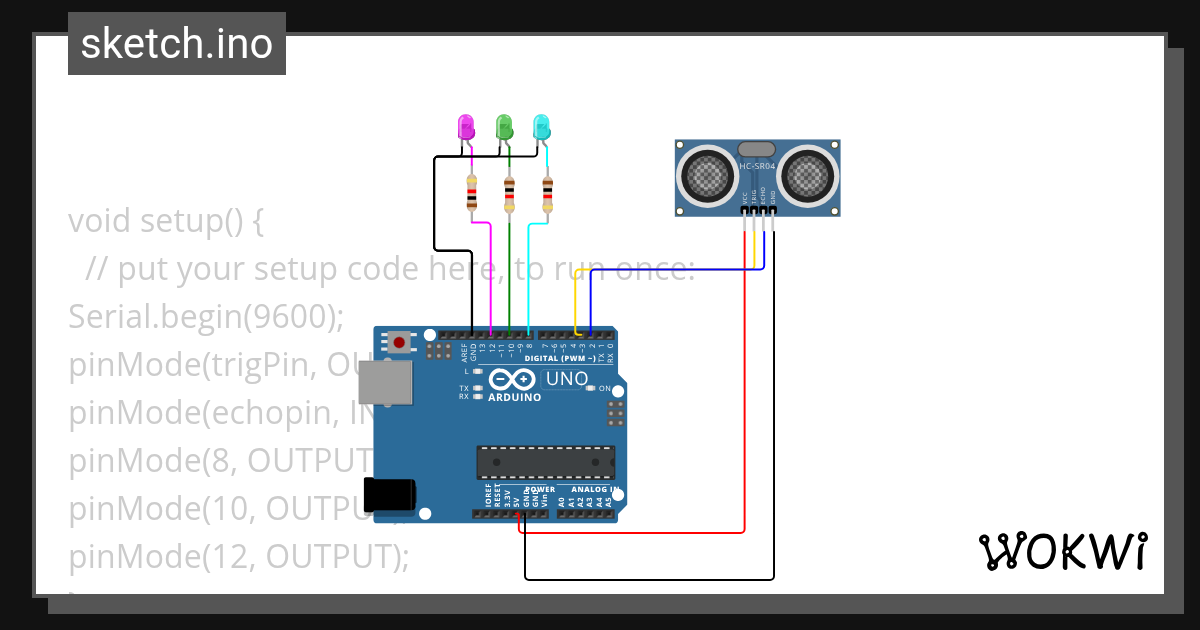 Simulasi Sensor Ultrasonik HC - SR04 ,DHT11 DAN 3 LED SITI PATMAWATI Copy - Wokwi ESP32, STM32 ...