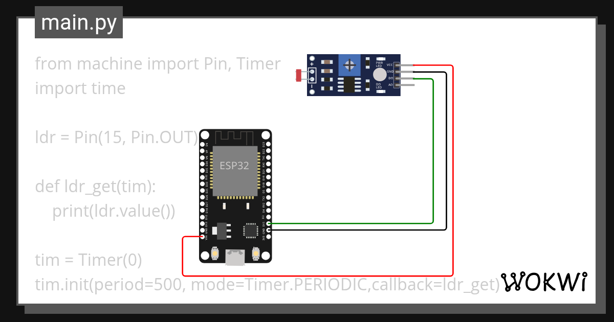 光敏电阻开关量输出 Wokwi Esp32 Stm32 Arduino Simulator