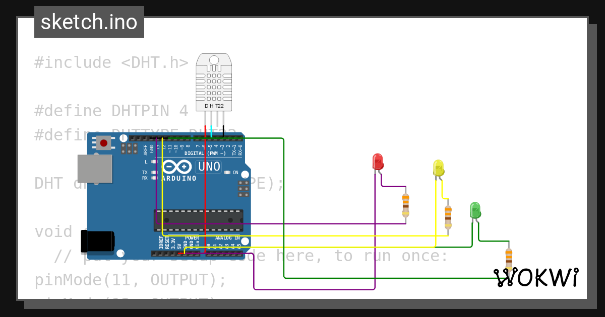 Dht22 Dan Led 3lampu Wokwi Esp32 Stm32 Arduino Simulator 2281