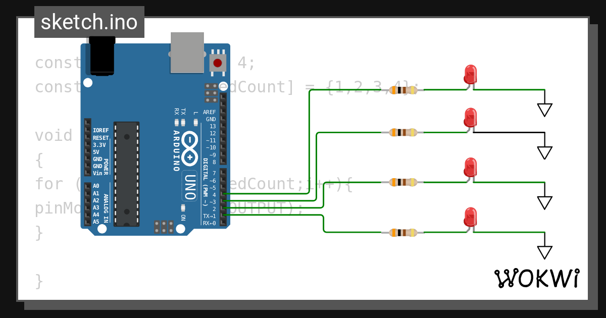 ไฟวิ่ง 4 หลอด Wokwi Esp32 Stm32 Arduino Simulator