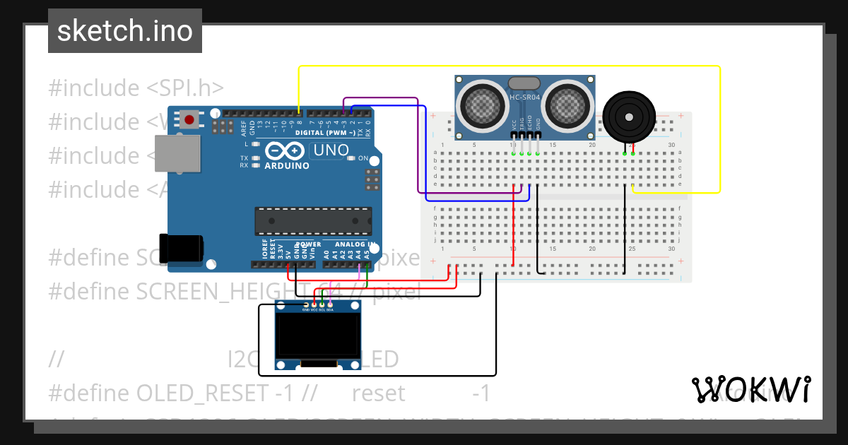project6_HC SR 04 OLED display _No.21 - Wokwi ESP32, STM32, Arduino Simulator