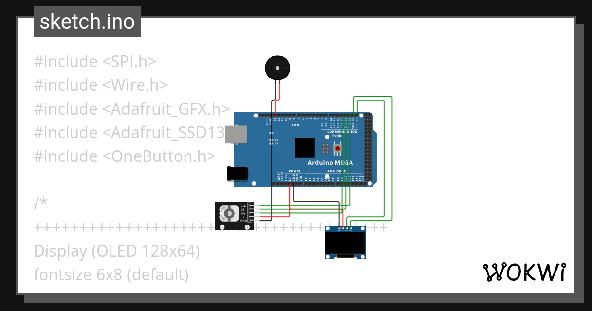 OLED+Encoder+Lautsprecher - Wokwi ESP32, STM32, Arduino Simulator