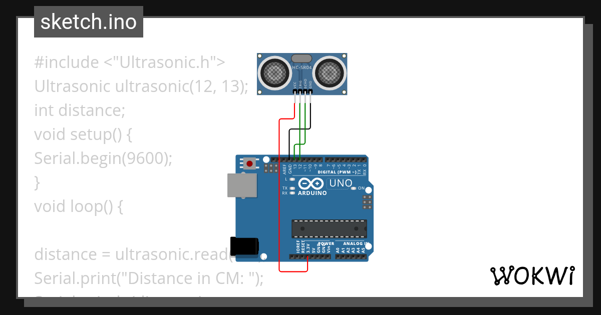7: ultrasonic sensor - Wokwi ESP32, STM32, Arduino Simulator