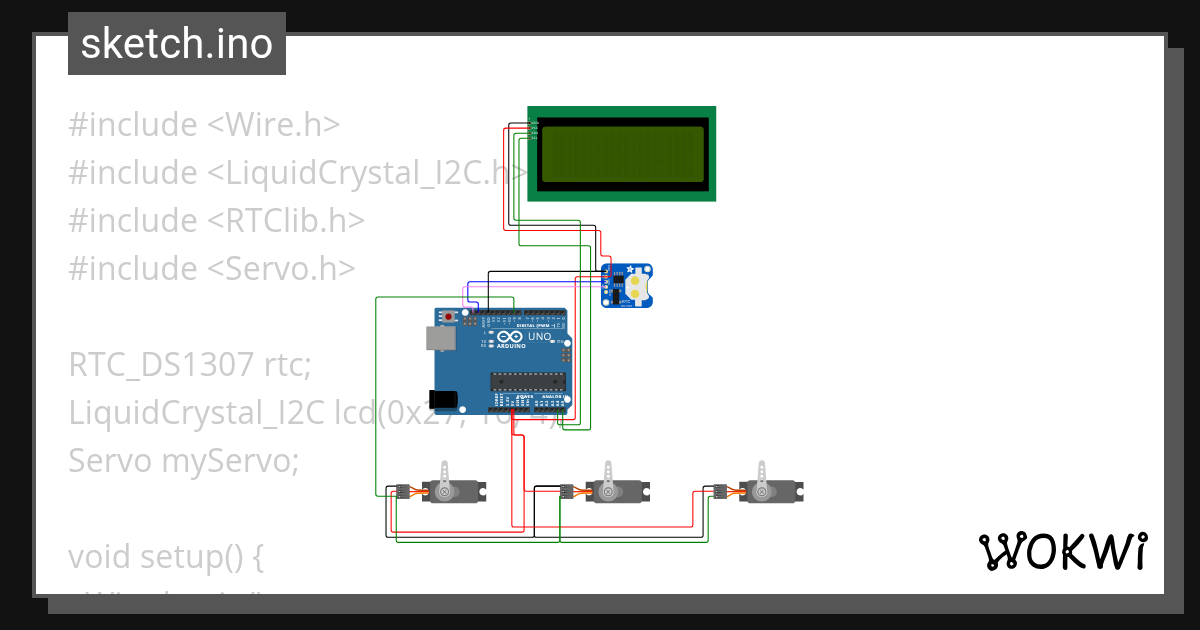 3Servo LCD - Wokwi ESP32, STM32, Arduino Simulator