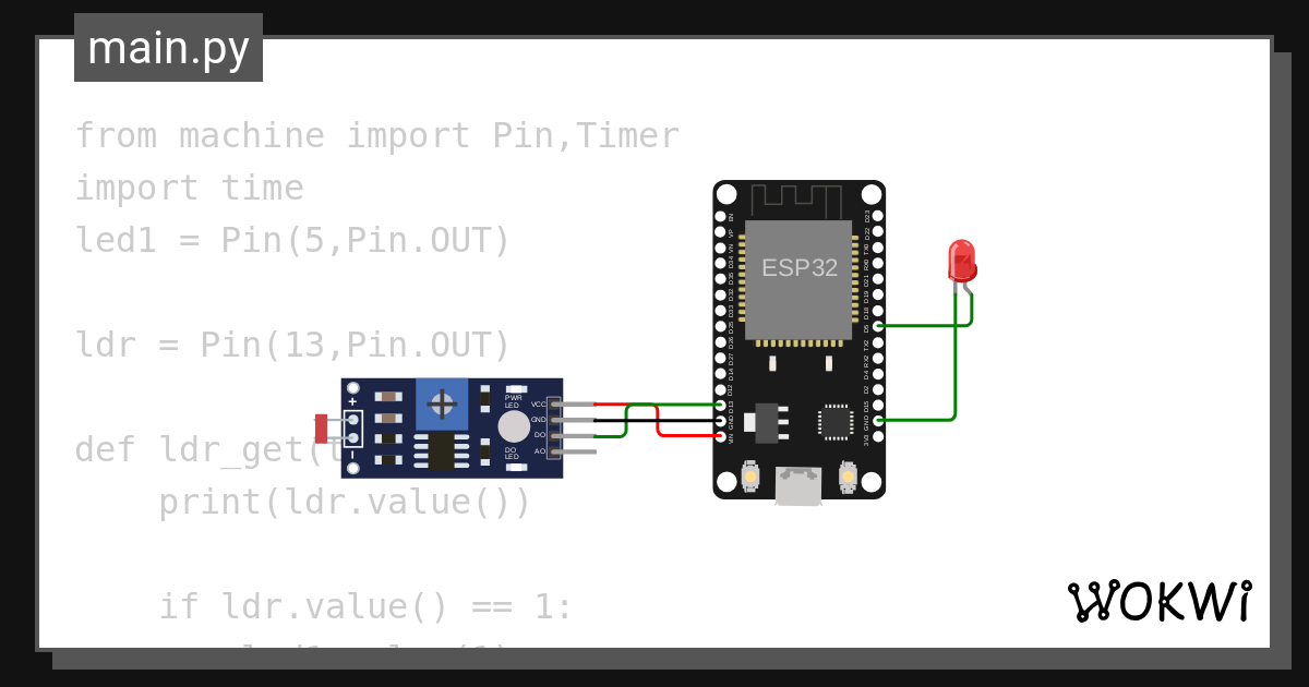光敏电阻(开关量输出)灯 Wokwi Esp32 Stm32 Arduino Simulator 2721