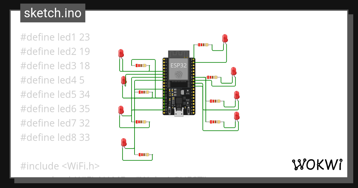 8 LED CONTROL - Wokwi ESP32, STM32, Arduino Simulator