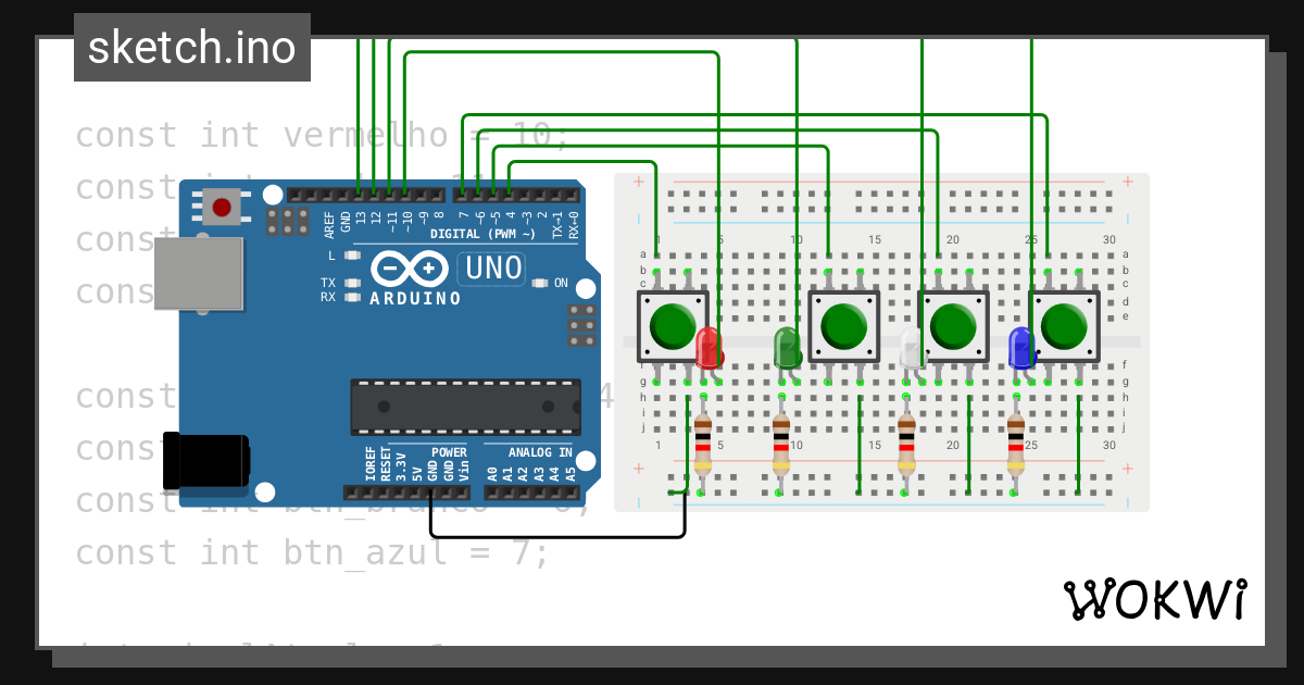 Genius 4 Leds Wokwi Esp32 Stm32 Arduino Simulator