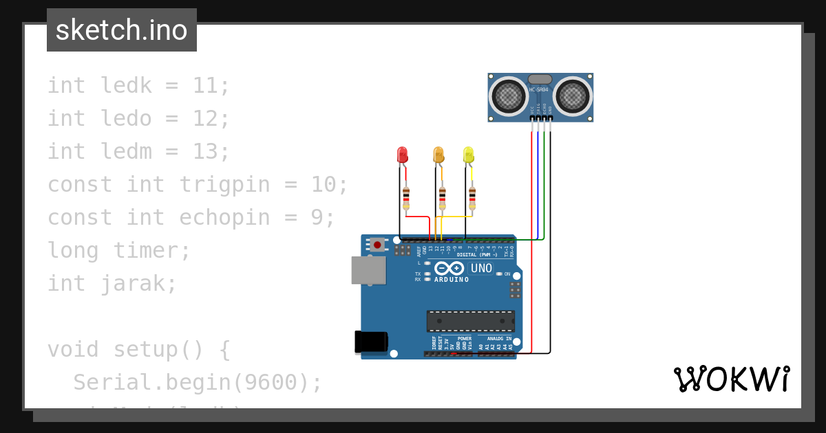 Menyalakan Led Berdasarkan Jarak Wokwi Esp32 Stm32 Arduino Simulator