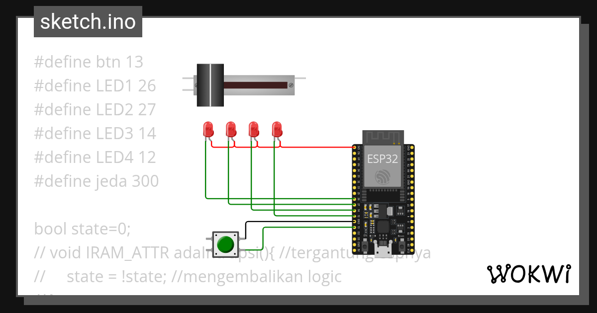 lampu running menggunakan intrupt - Wokwi ESP32, STM32, Arduino Simulator
