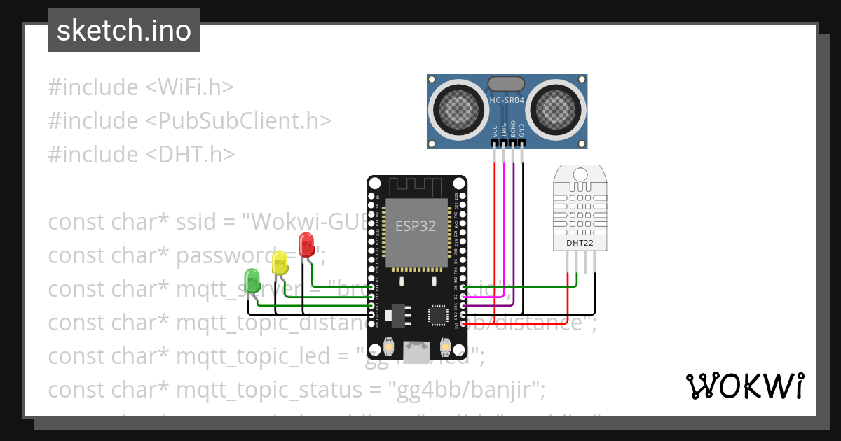 Pendeteksi Kebanjiran by mqtt and tele Gg4B - Wokwi ESP32, STM32, Arduino Simulator
