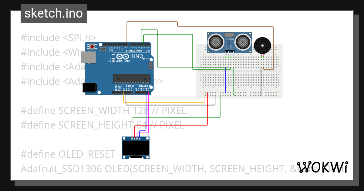 project 6 HC SR 04OLED display - Wokwi ESP32, STM32, Arduino Simulator