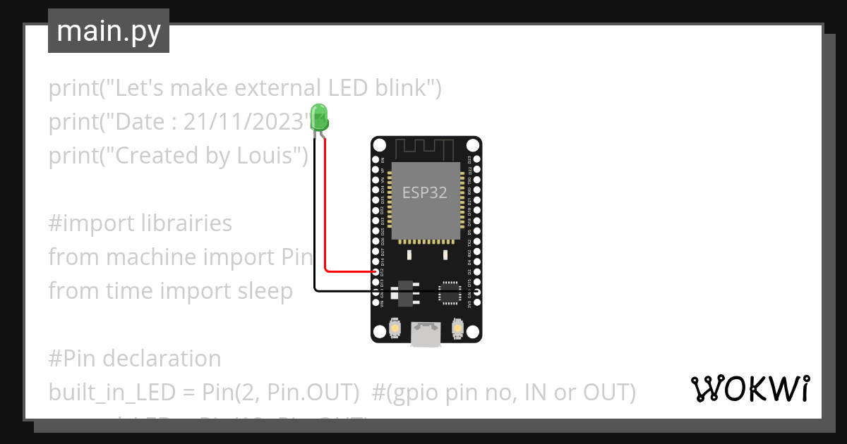 LED blinking - Wokwi ESP32, STM32, Arduino Simulator