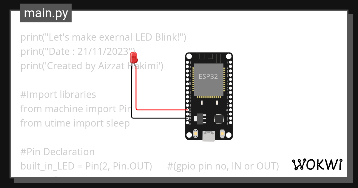External Led Blinking Wokwi Esp32 Stm32 Arduino Simulator 