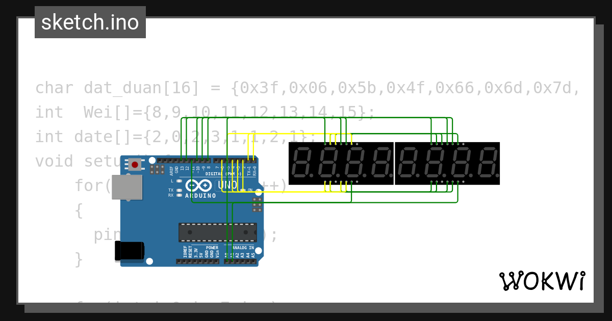 数码管显示年月日 Copy Wokwi Esp32 Stm32 Arduino Simulator 2451