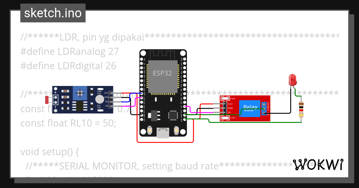 lampu otomatis ldR - Wokwi ESP32, STM32, Arduino Simulator
