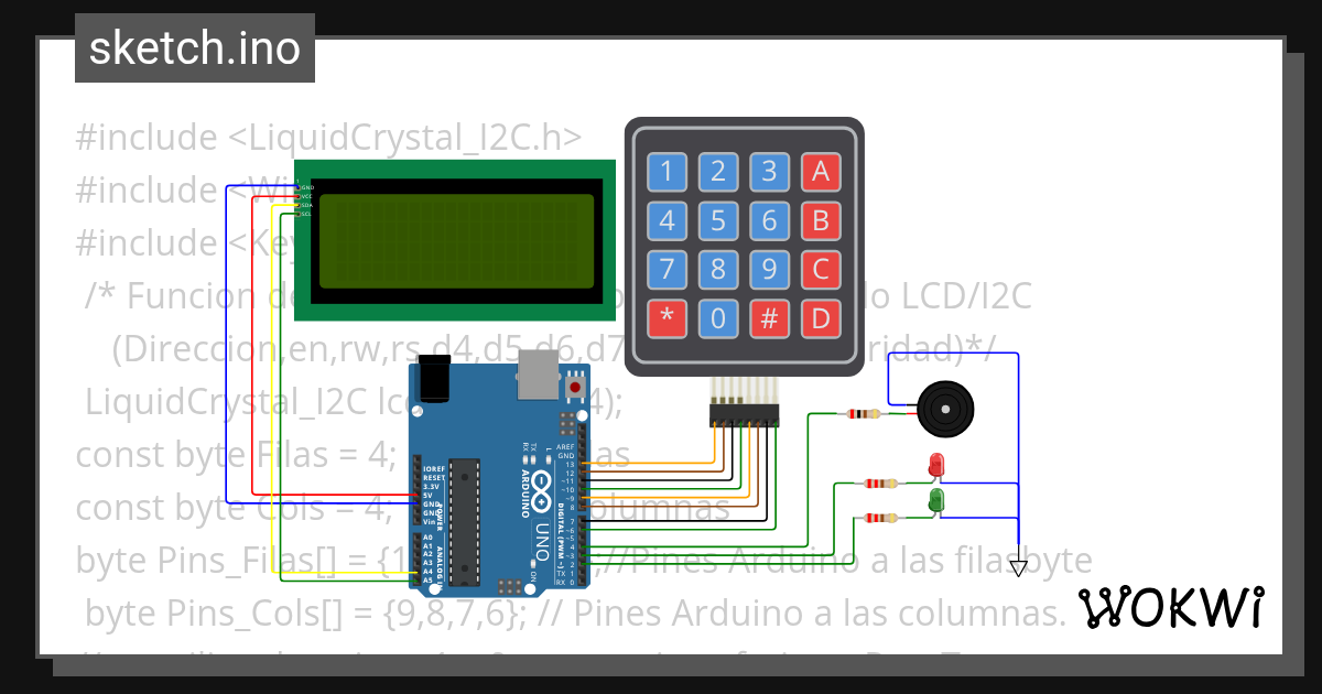 Ingreso por contaseña Buzzer, Lcd y Teclado matricial Copy (2) - Wokwi ESP32, STM32, Arduino ...