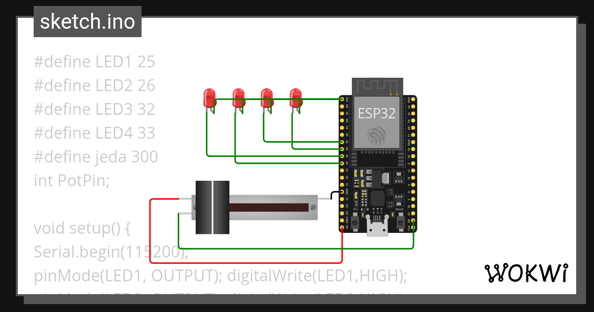 Light Running Swicth Potensio - Wokwi ESP32, STM32, Arduino Simulator