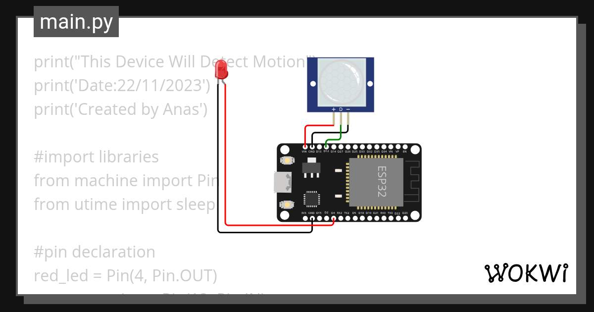 Motion sensor - Wokwi ESP32, STM32, Arduino Simulator