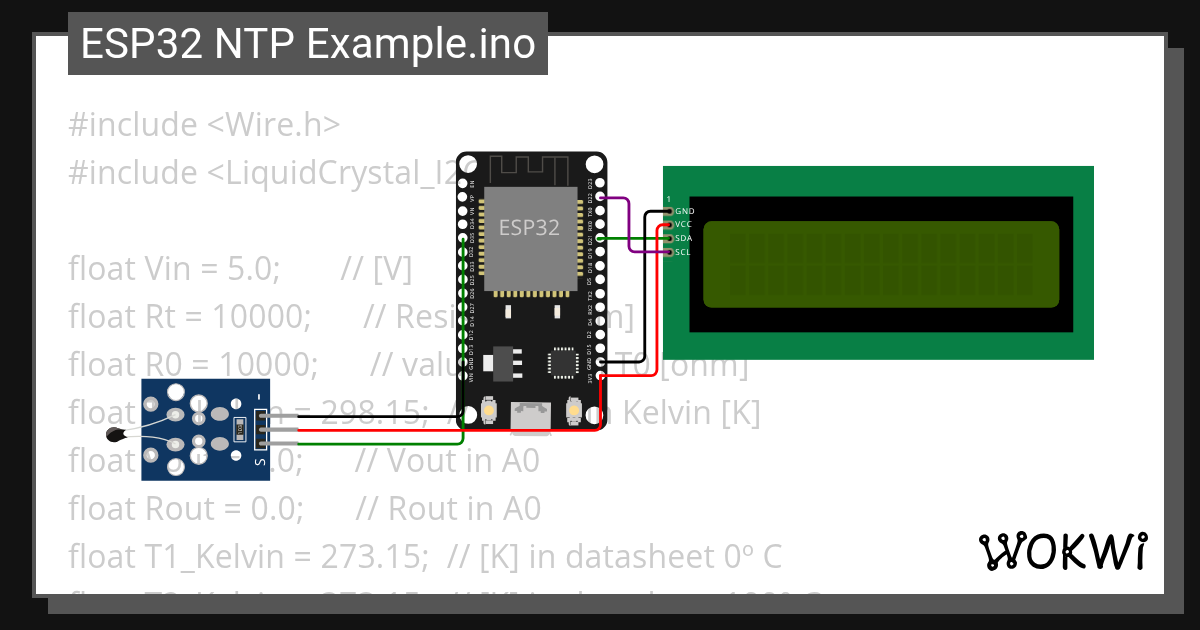 NTC + LCD - Wokwi ESP32, STM32, Arduino Simulator