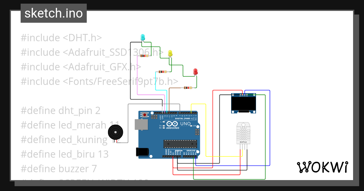 Pendeteksi Suhu DHT22 di LCD Oled - Wokwi ESP32, STM32, Arduino Simulator