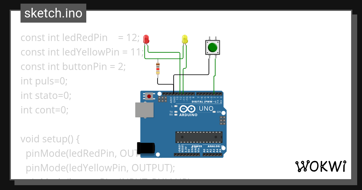 diagrammi a stati con 2 led - Wokwi ESP32, STM32, Arduino Simulator