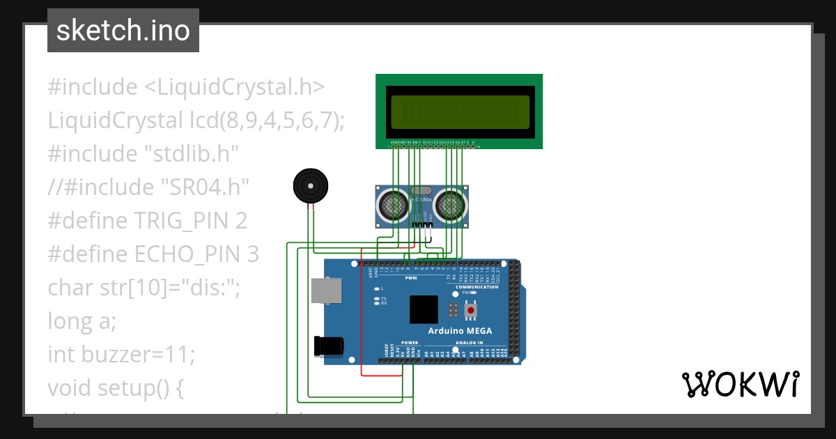 lcd1620+sr04 - Wokwi ESP32, STM32, Arduino Simulator
