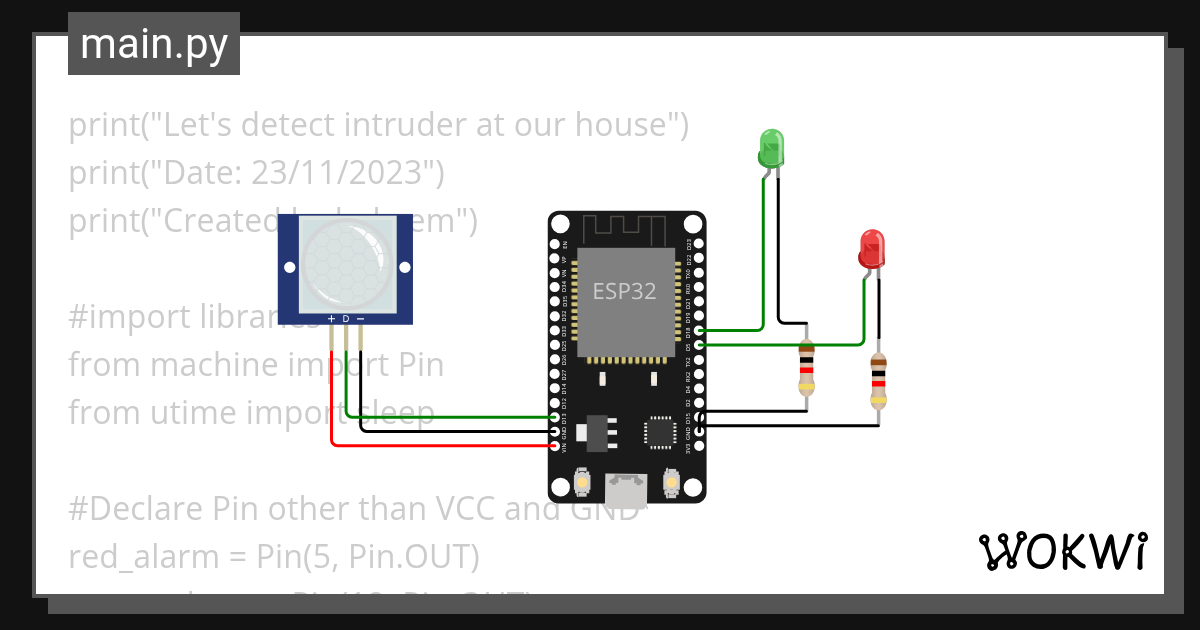 Intruder Detection Device - Wokwi ESP32, STM32, Arduino Simulator