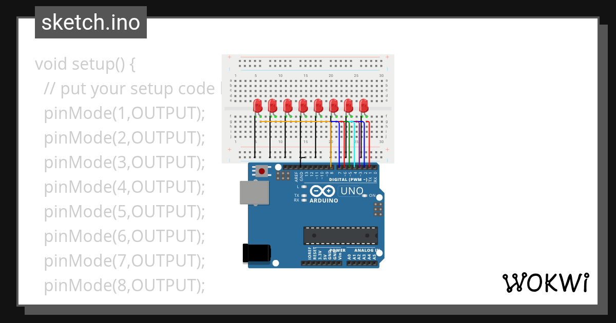 8 LED Knight Rider Circuit Copy - Wokwi ESP32, STM32, Arduino Simulator
