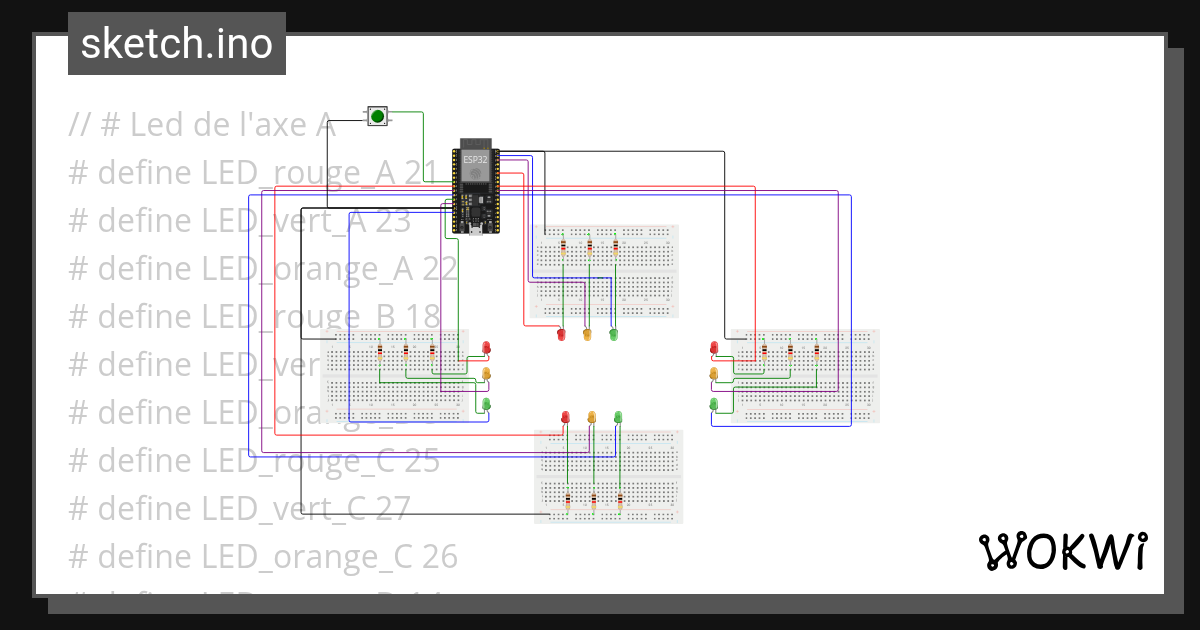 Feux de circulation 4 voix - Wokwi ESP32, STM32, Arduino Simulator