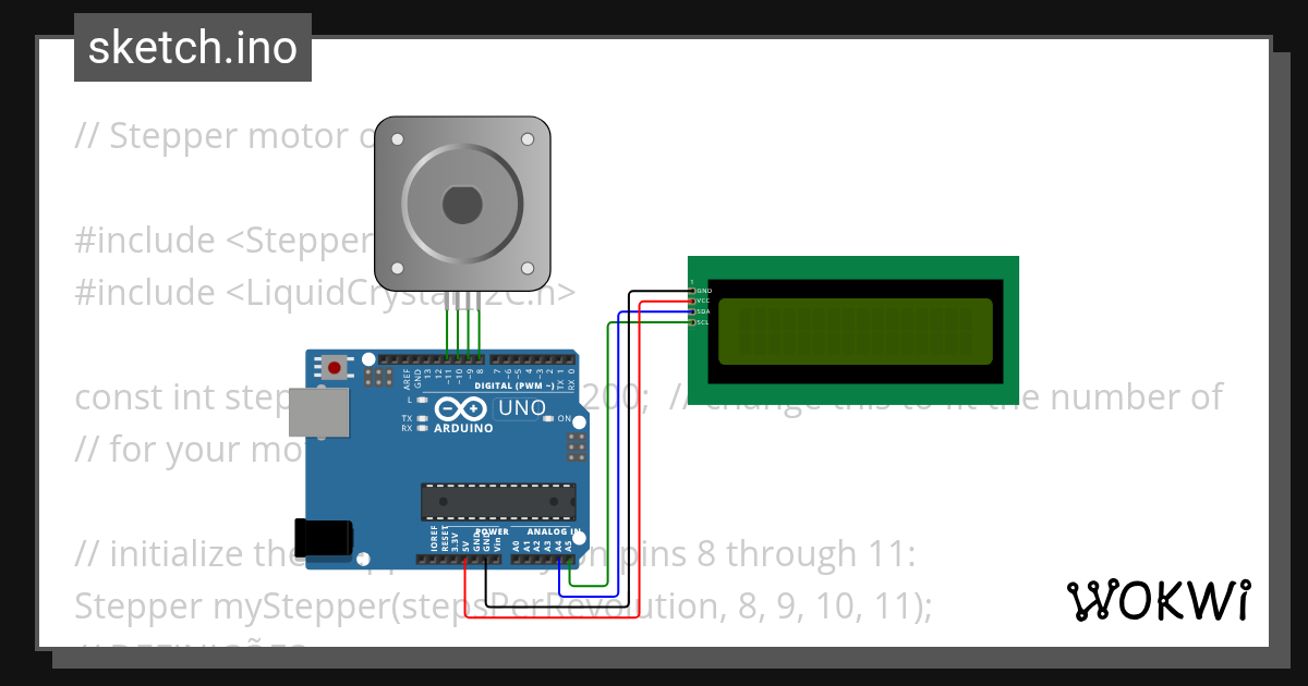 Stepper Motor LCD - Wokwi ESP32, STM32, Arduino Simulator