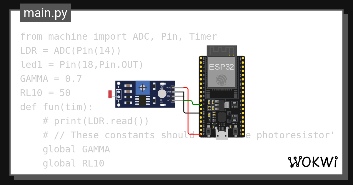 光敏电阻 （模拟量输出 Wokwi Esp32 Stm32 Arduino Simulator 