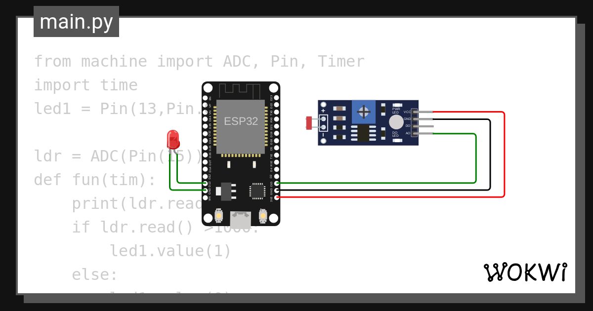 光敏电阻(模拟量输出)灯 Wokwi Esp32 Stm32 Arduino Simulator 8332